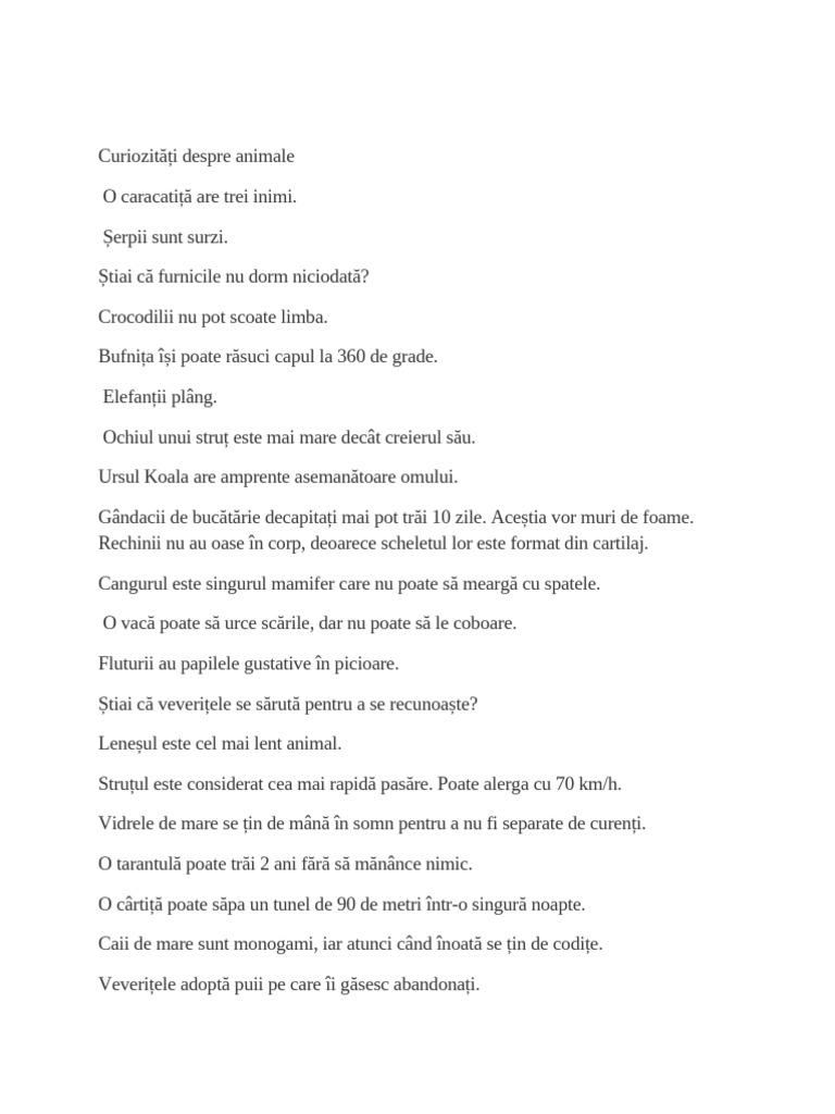 Curiozități Despre Animale | PDF