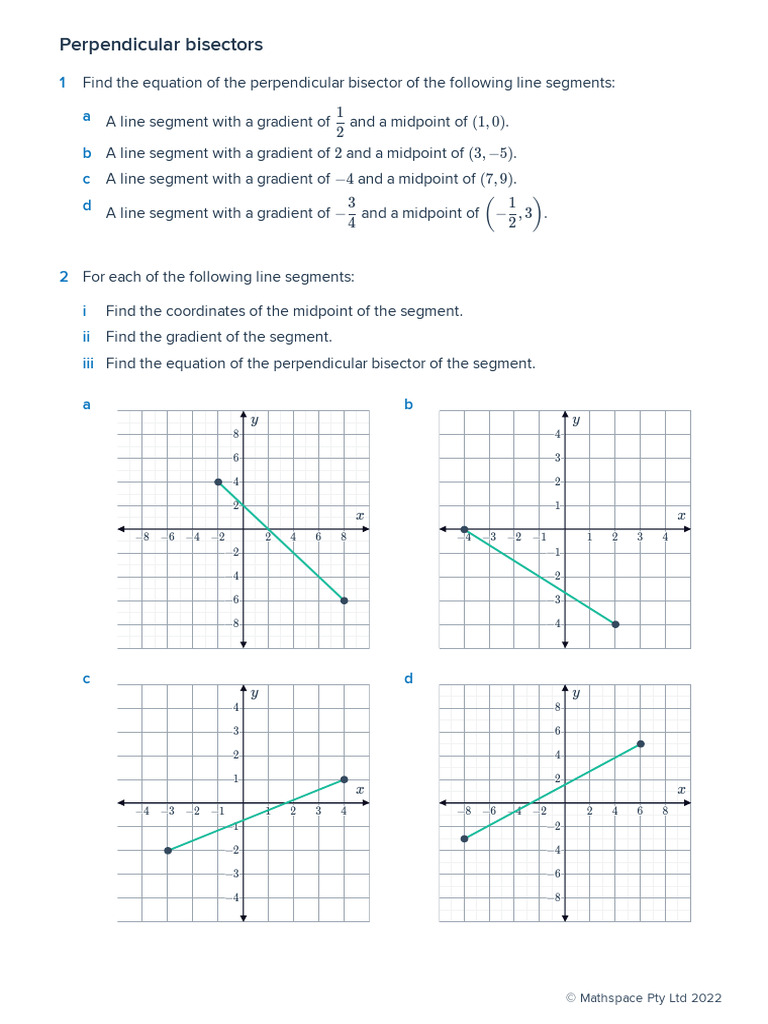MYP5S 2.2.1 Equations of Perpendicular Bisectors - Worksheet | PDF