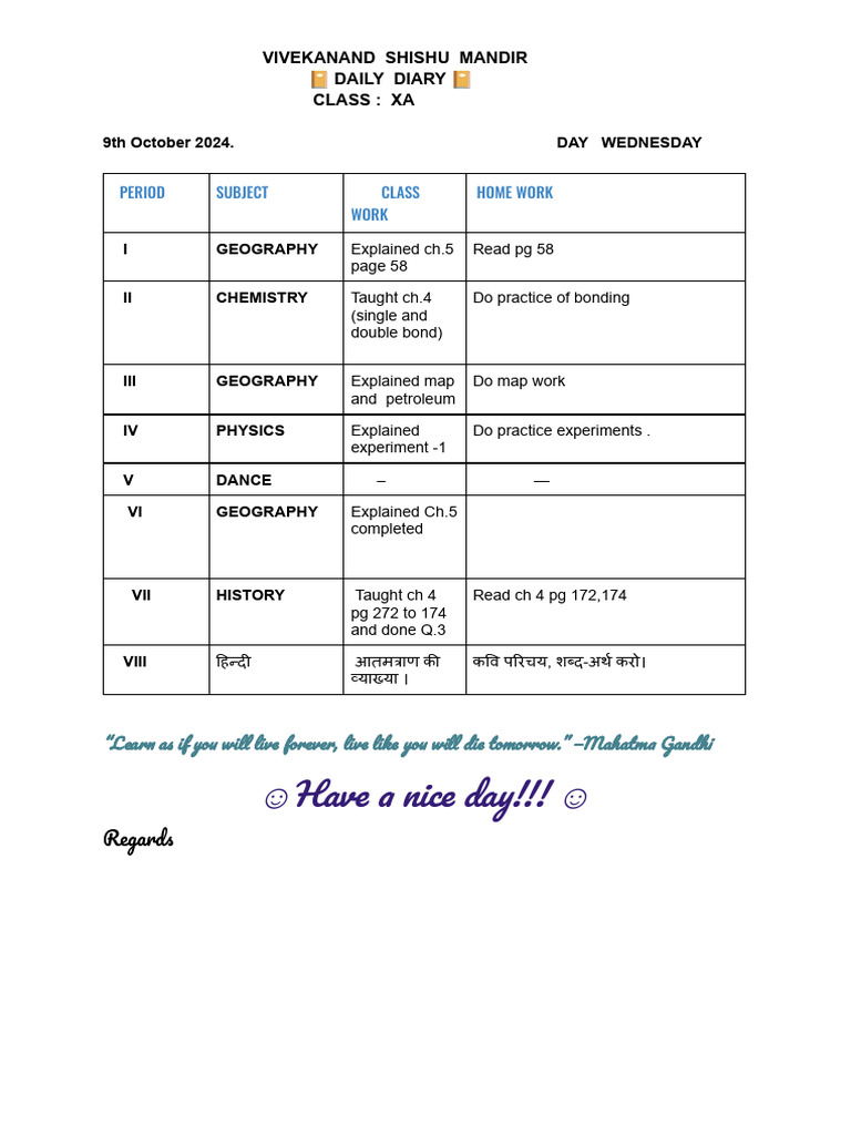 Class XA Diary | PDF