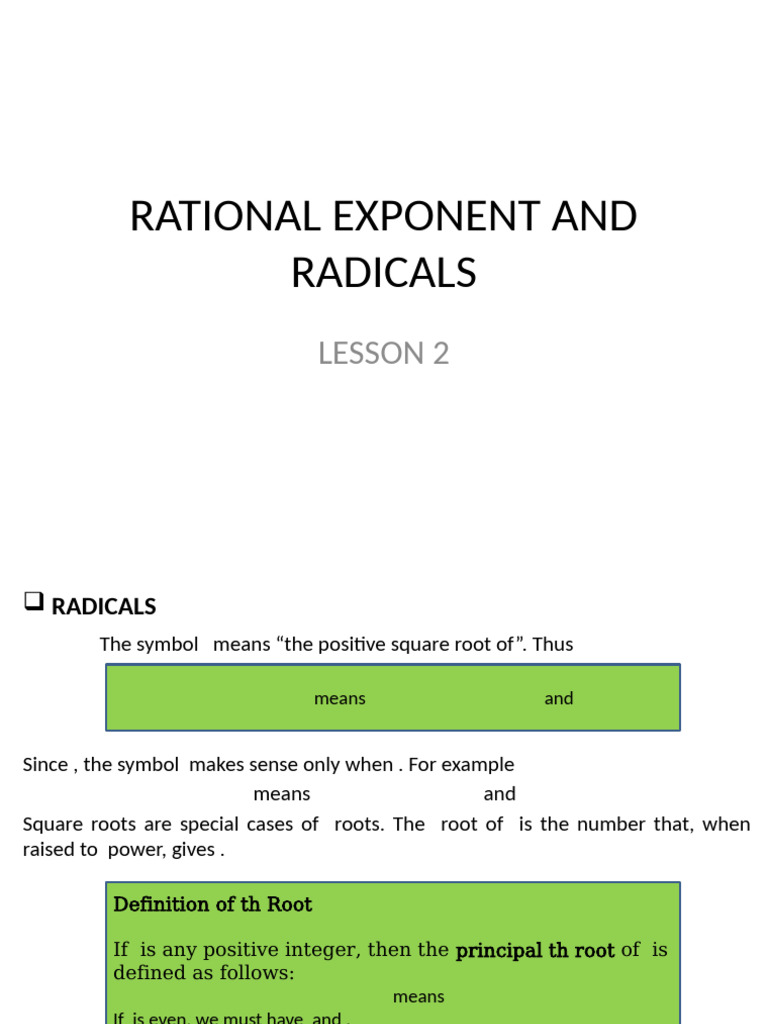 Lesson 2 - Rational Exponent and Radicals | PDF