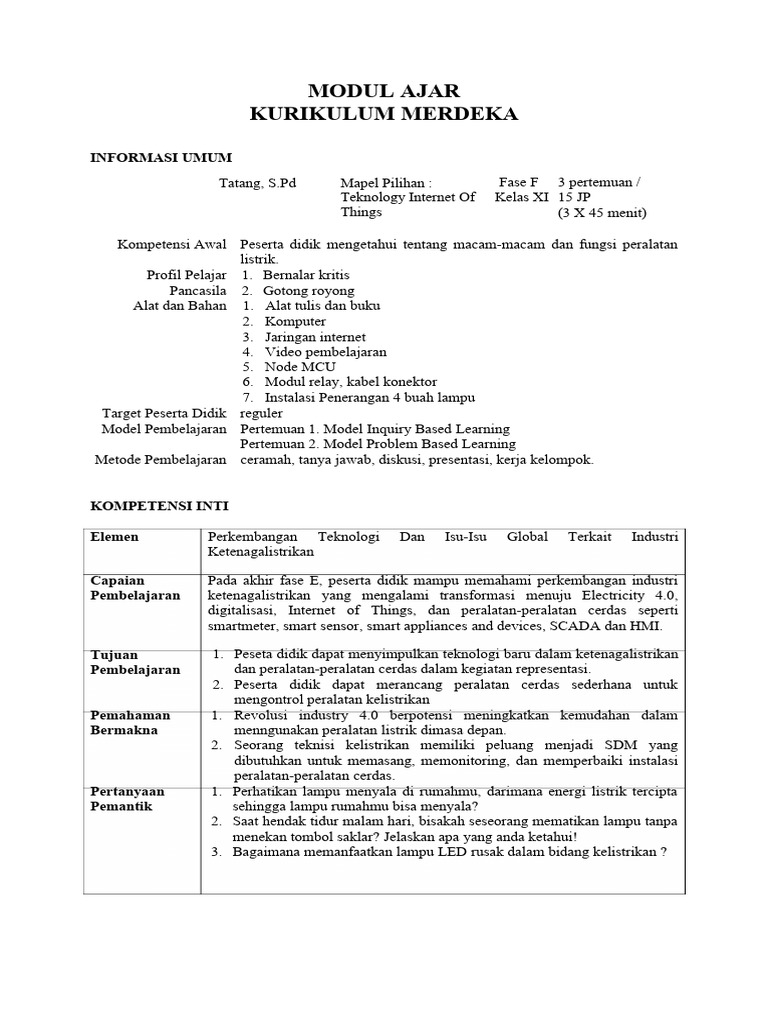 Modul Ajar MApel IOT Benar | PDF