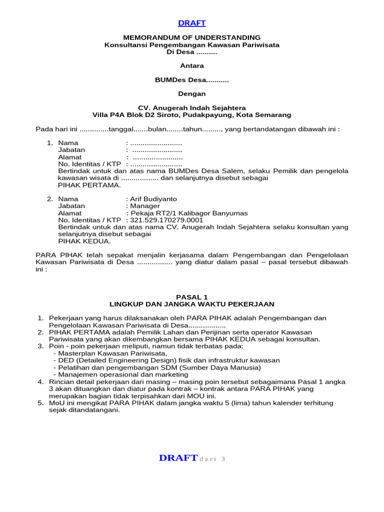 Draft Mou Deswita-master | PDF