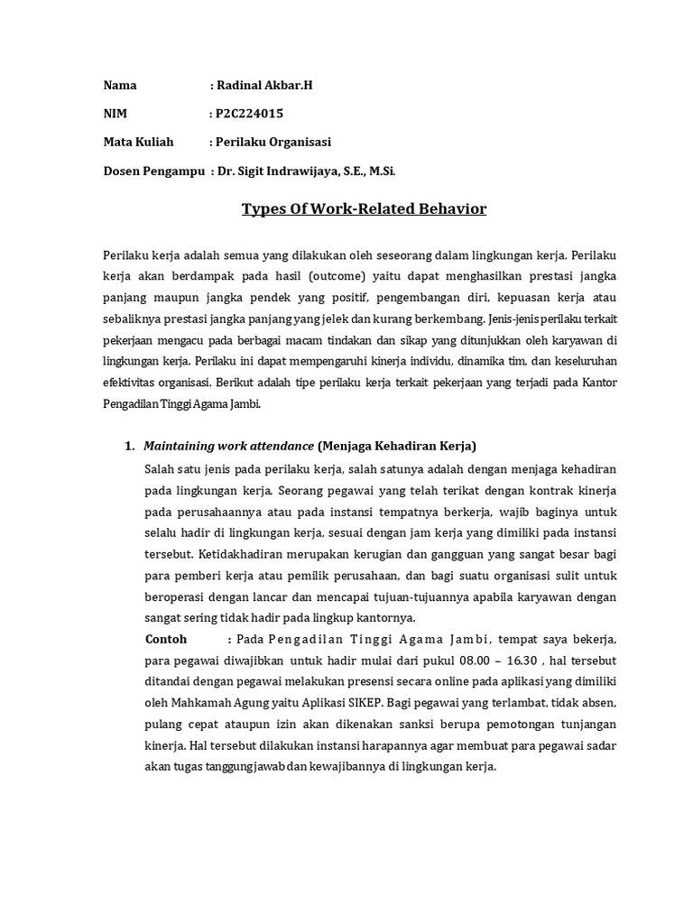 Types of Work-Related Behavior | PDF