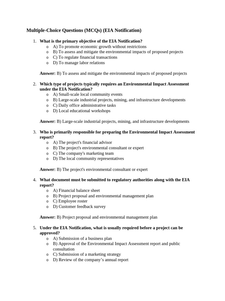 Multiple Choice Question EIA Notification | PDF | Environmental Impact Assessment | Art