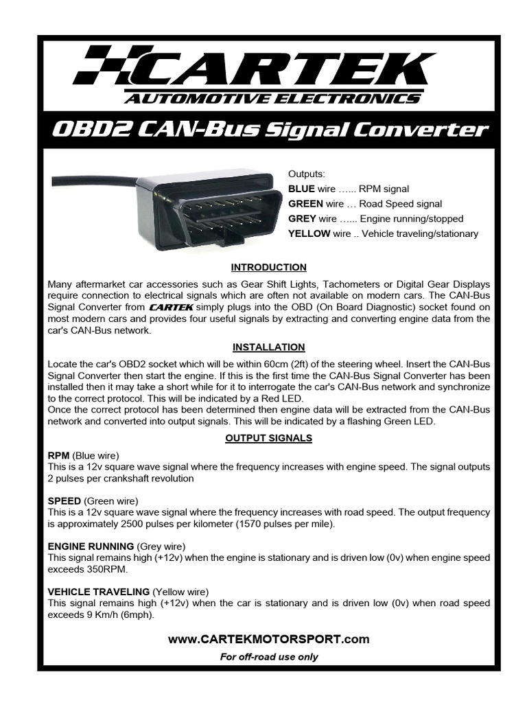 OBD2 CAN-Bus Converter Instructions Download | PDF | Vehicles | Manufactured Goods