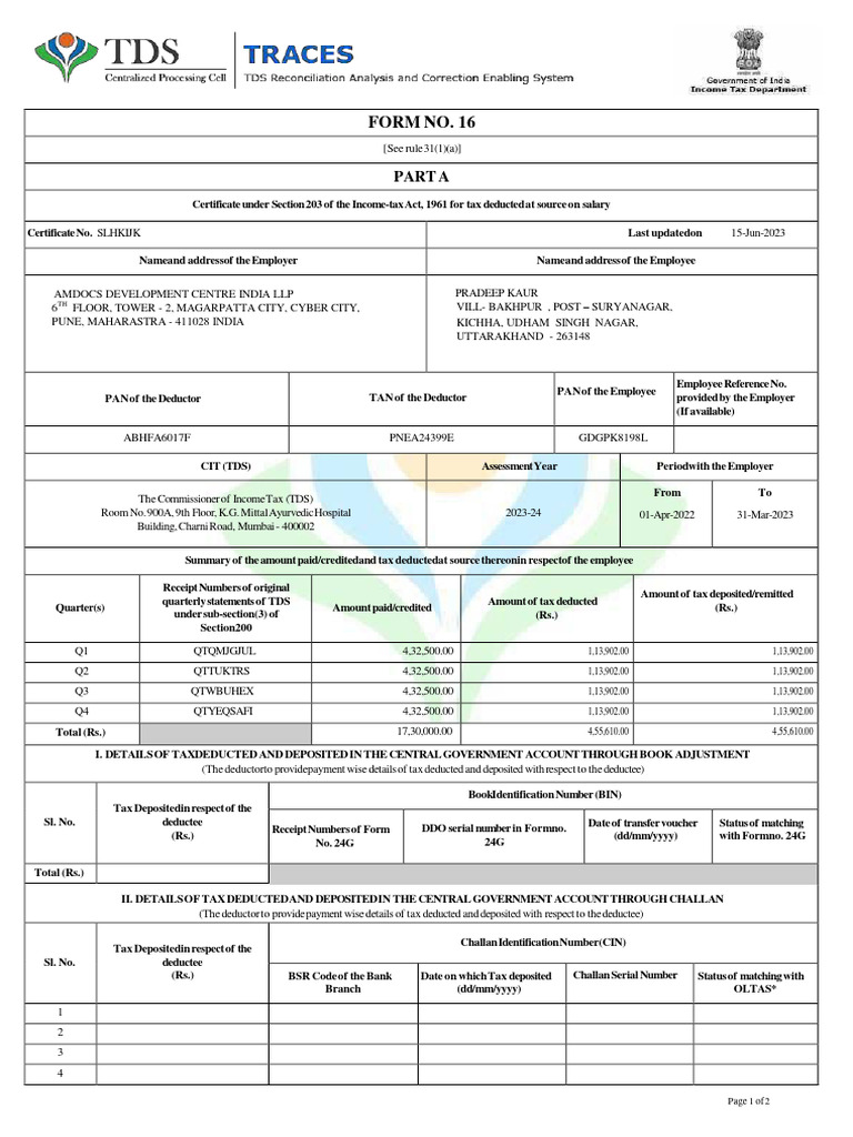 Pradeep Kaur Form 16 23 | PDF