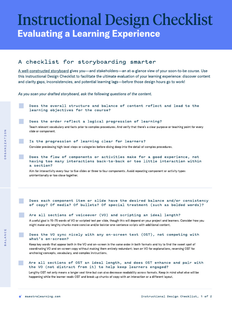 Maestro Instructional Design Checklist | PDF
