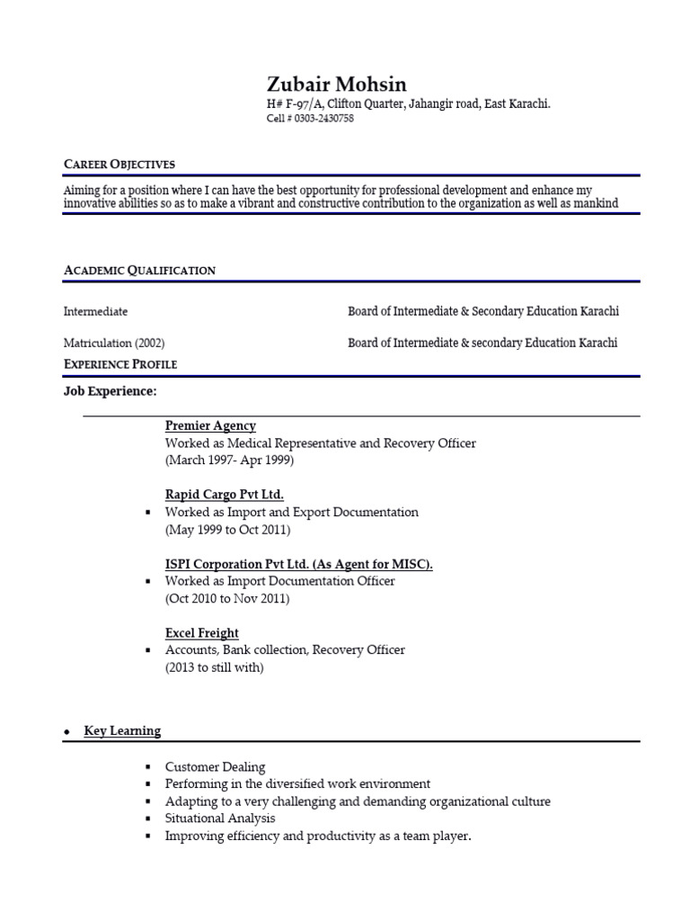 Zubair Mohsin CV-1 | PDF