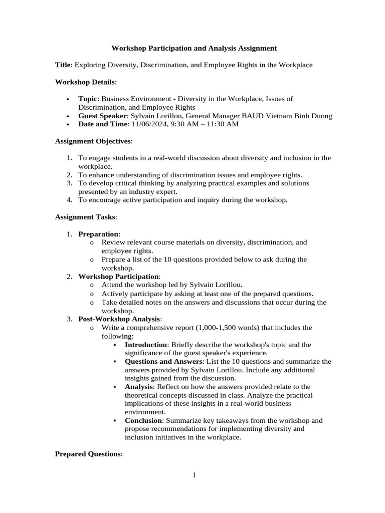 Workshop Participation and Analysis Assignment | PDF