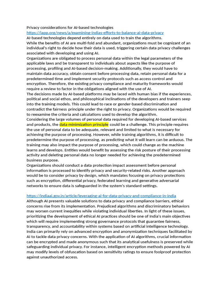 Privacy Considerations For AI | PDF
