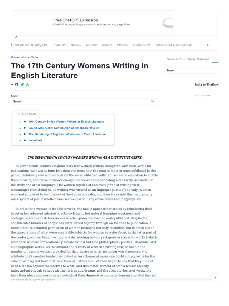 The 17th Century Womens Writing in English Literature | PDF