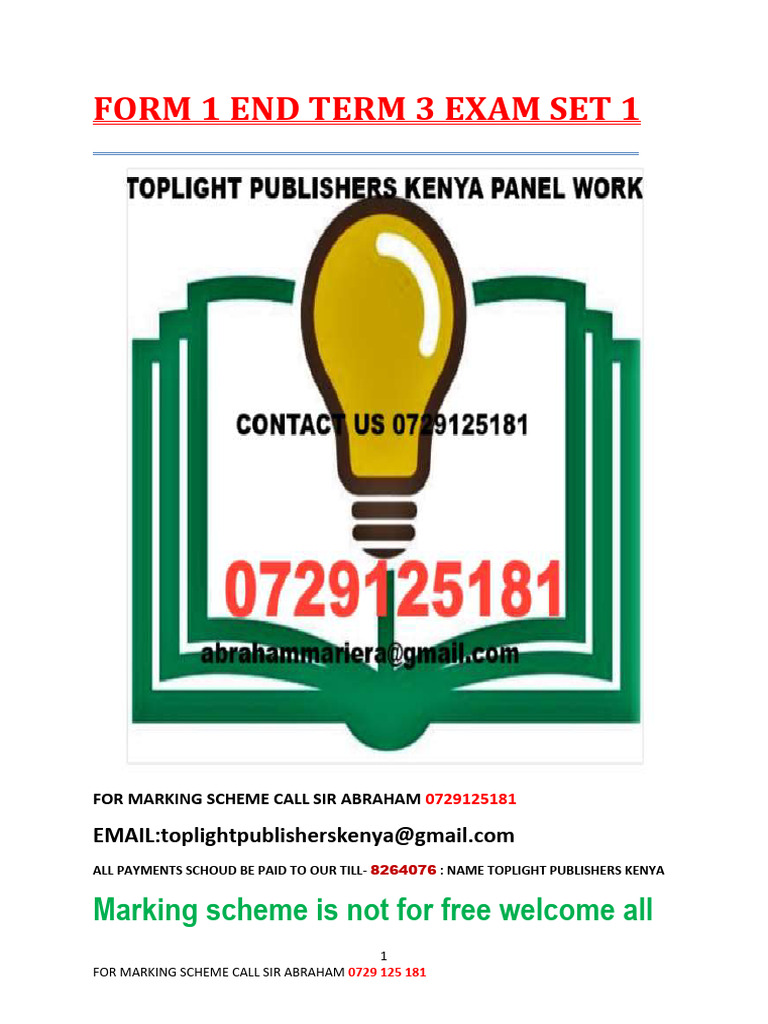 Form 1 End Term 3 Exam Set 1 | PDF