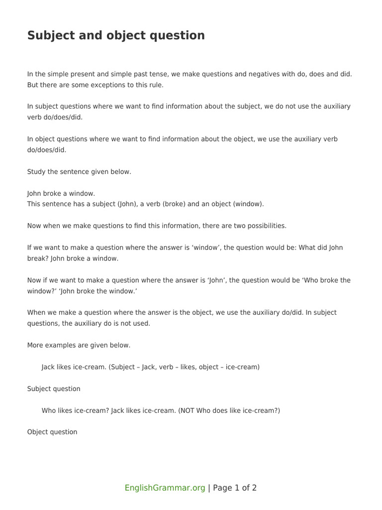 Subject and object question | PDF