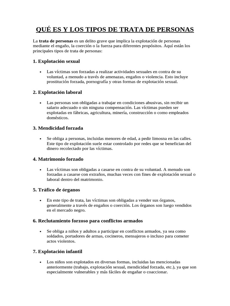 Qué Es y Los Tipos de Trata de Personas | PDF