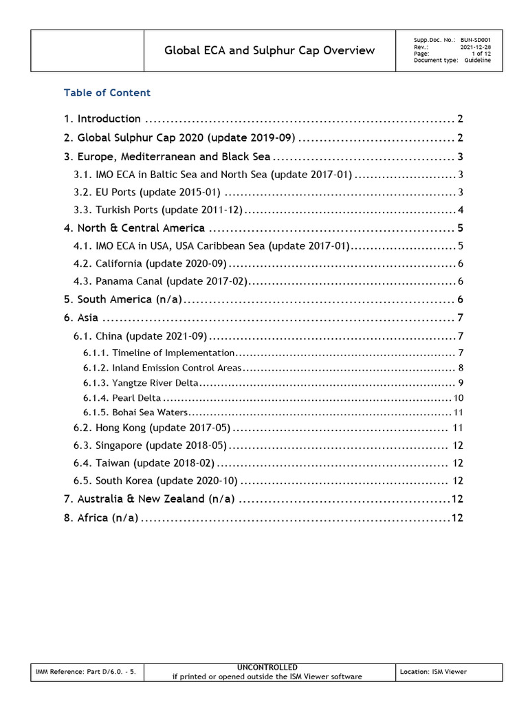 Global ECA and Sulphur Cap Overview | PDF