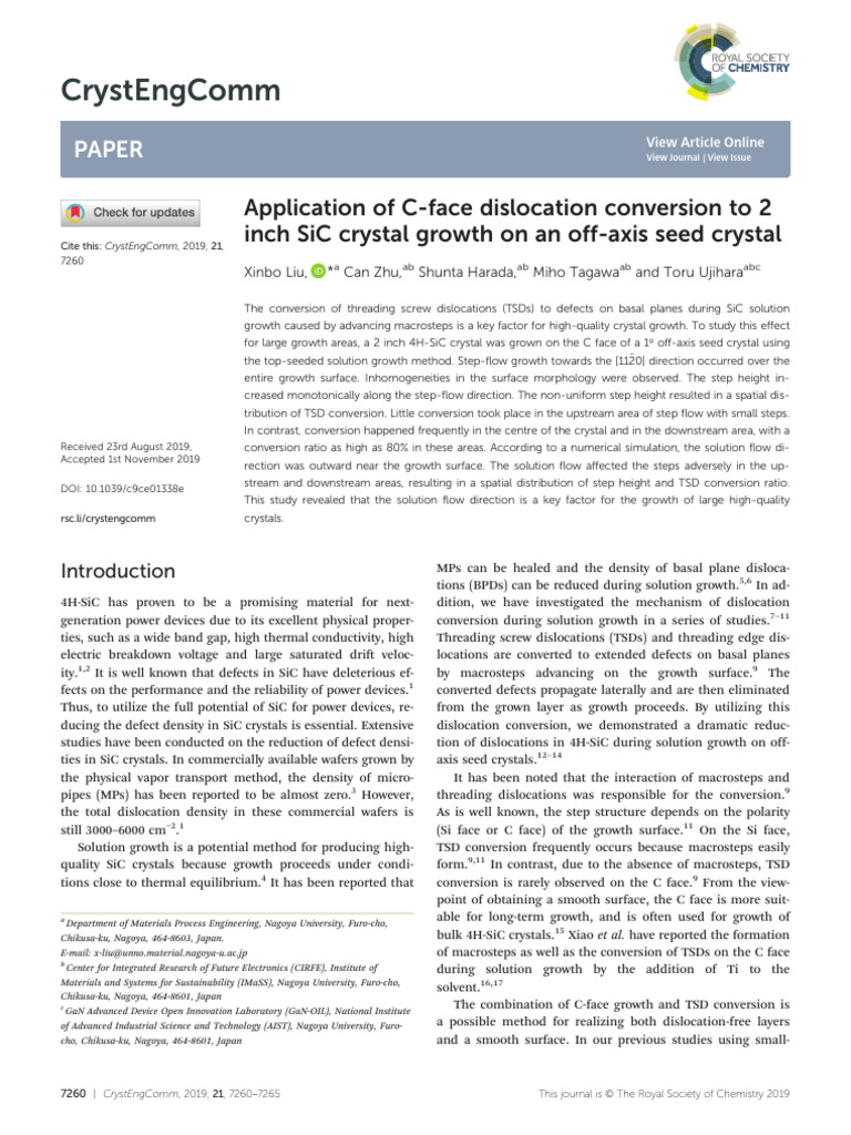 Application of C-Face Dislocation Conversion To 2 Inch SiC Crystal Growth On An Off-Axis Seed ...
