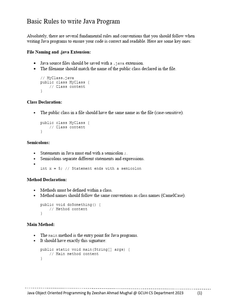 Basic Rules to write Java Program (1) | PDF Basic Rules to write Java Program (1) | PDF