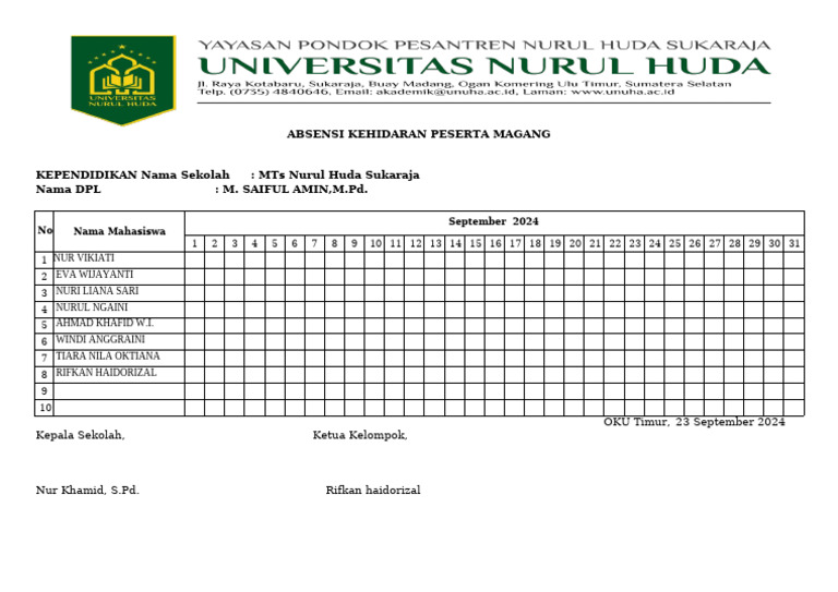 Absensi Kehidaran Peserta Magang | PDF