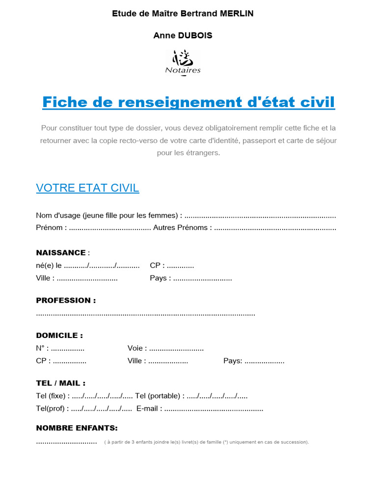 Fiche Etat Civil | PDF