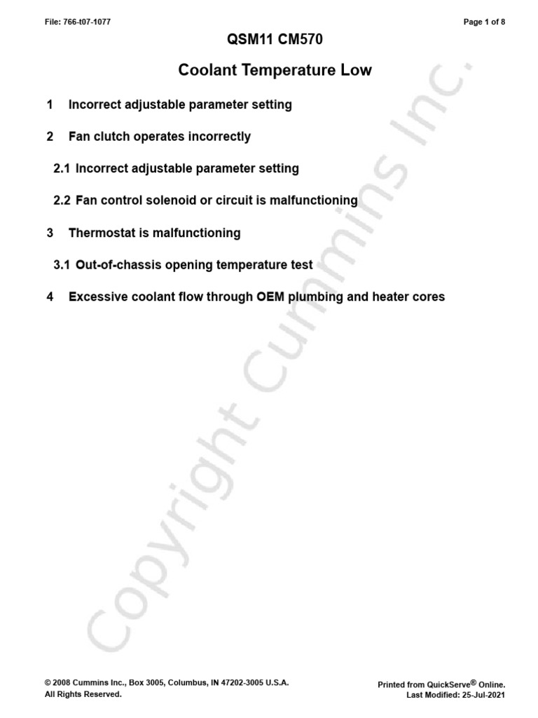 Coolant Temperature Low Pdf