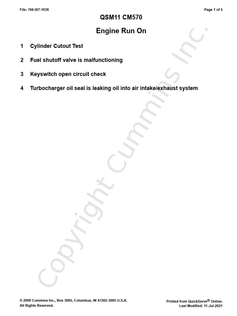 Engine Run On | PDF