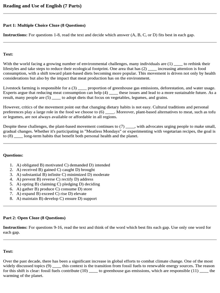 Reading and Use of English+Writing ChatGPT Made | PDF
