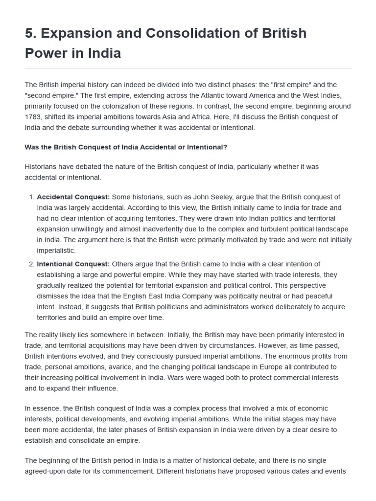 Expansion and Consolidation of British Power in India | PDF