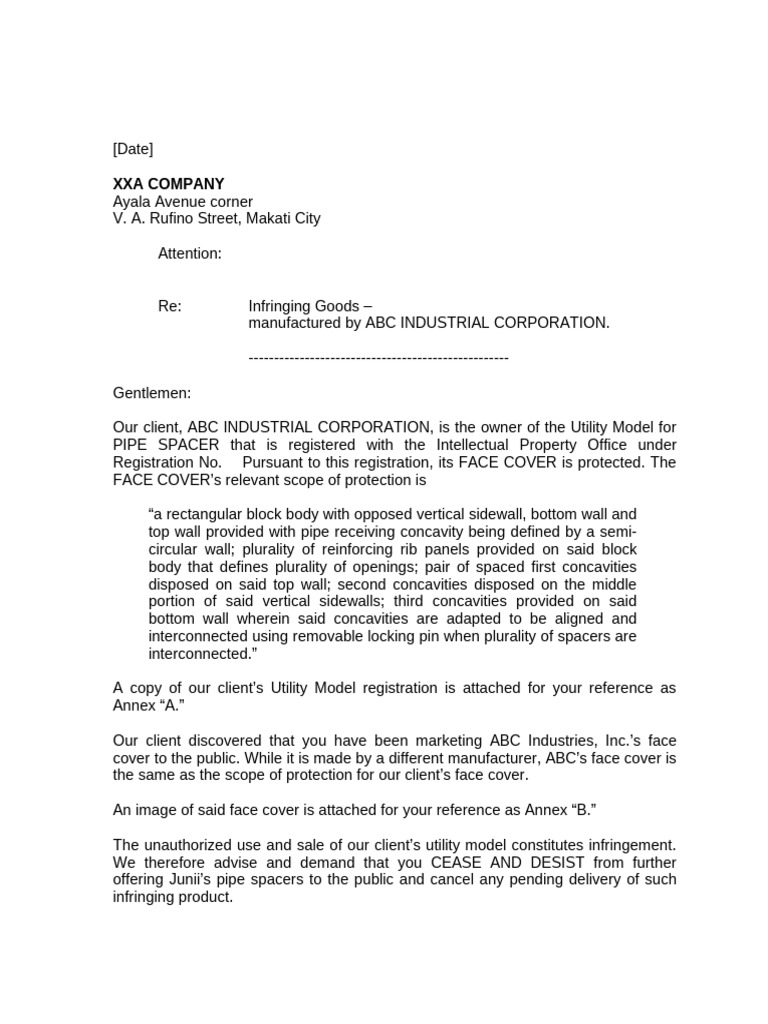 Sample Cease and Desist Letter | PDF | Intellectual Property Law | Home ...