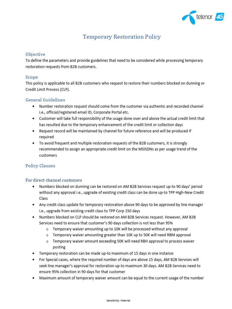 Temporary Restoration Policy For B2B | PDF