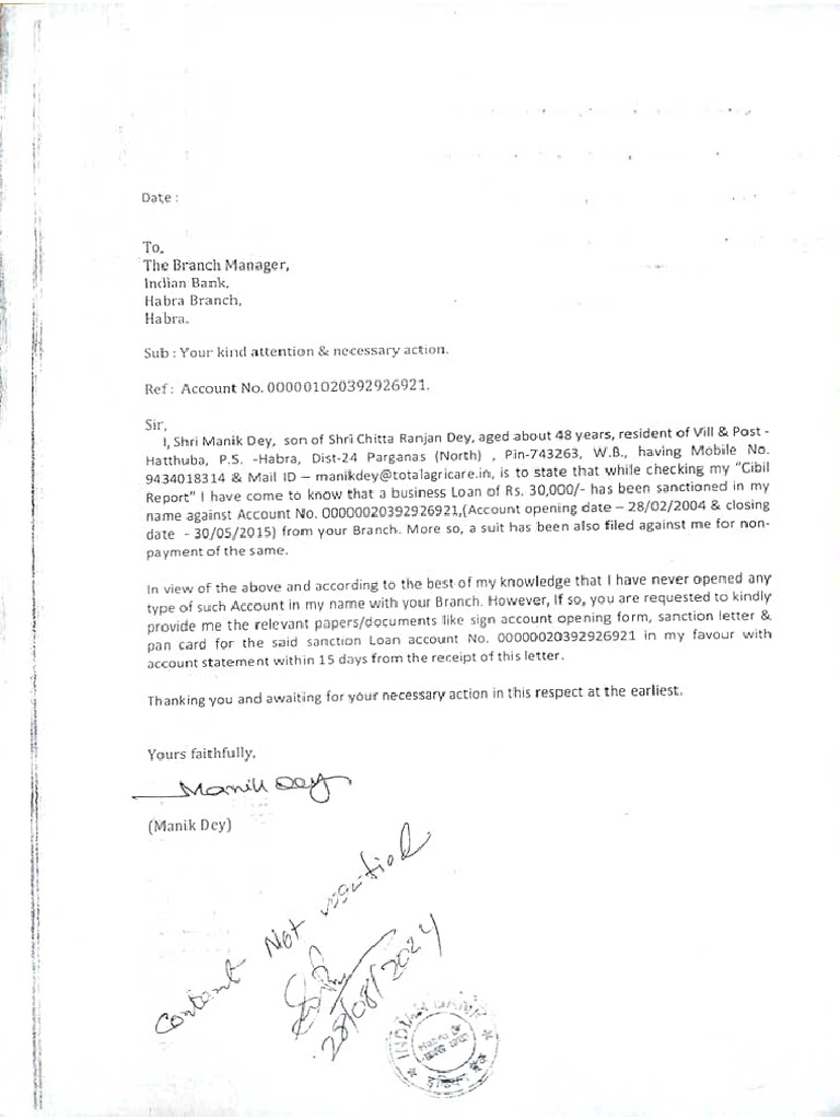 Indian Bank Letter | PDF