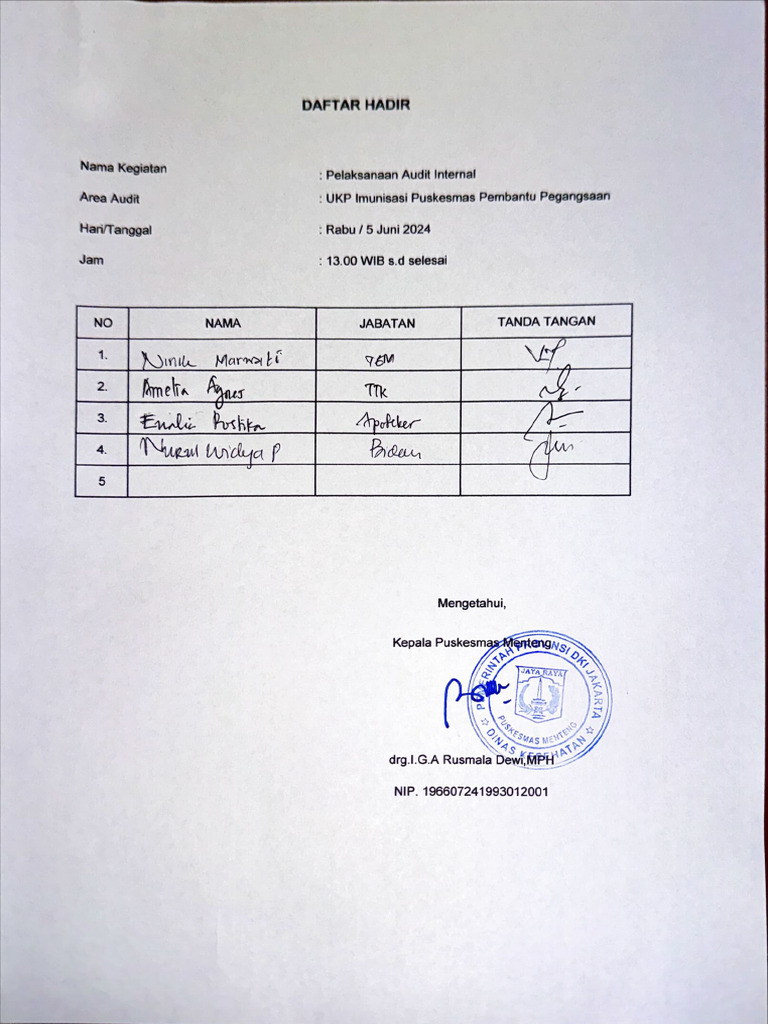 Absensi Audit Internal | PDF