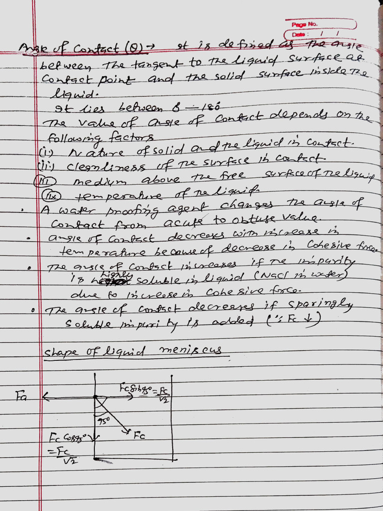 surface tension ( angle of contact) | PDF