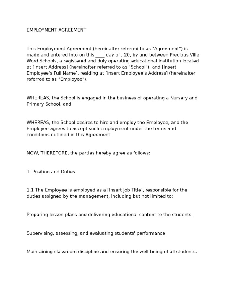 Employment Agreement for School Staff | PDF | Employment | Mediation