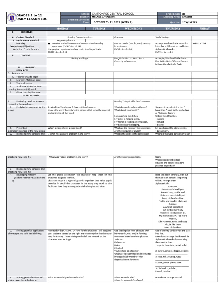 DLL_ENGLISH 3_Q2_W2 | PDF