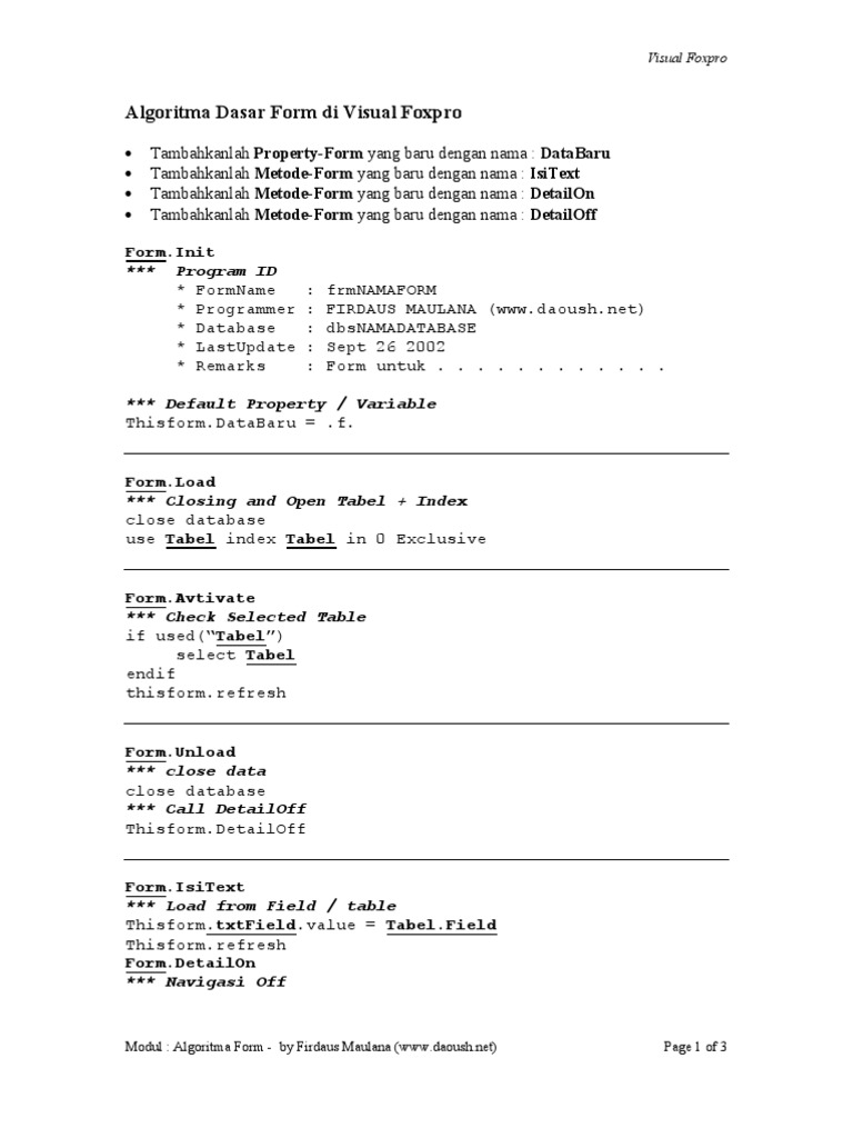 Algoritma Dasar Form Di Visual Foxpro | PDF