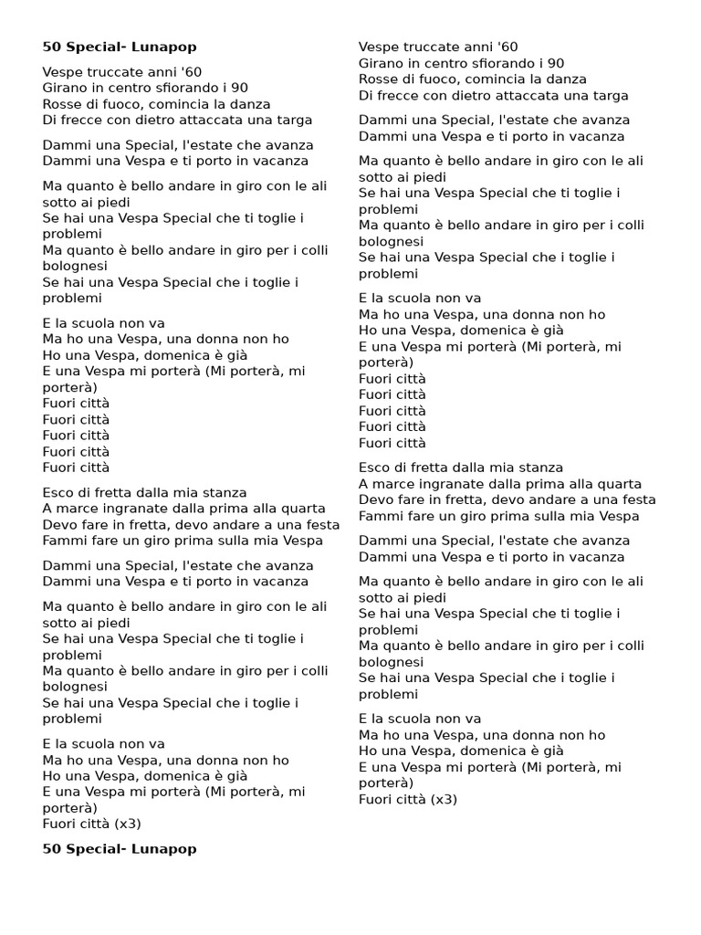 50 Special - Testo Canzone | PDF