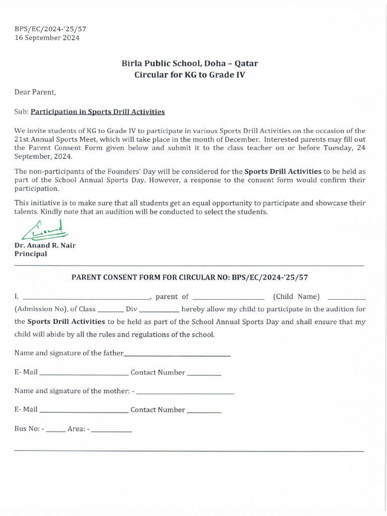 Circular 57 - Sports Day For KG To Gr. IV | PDF