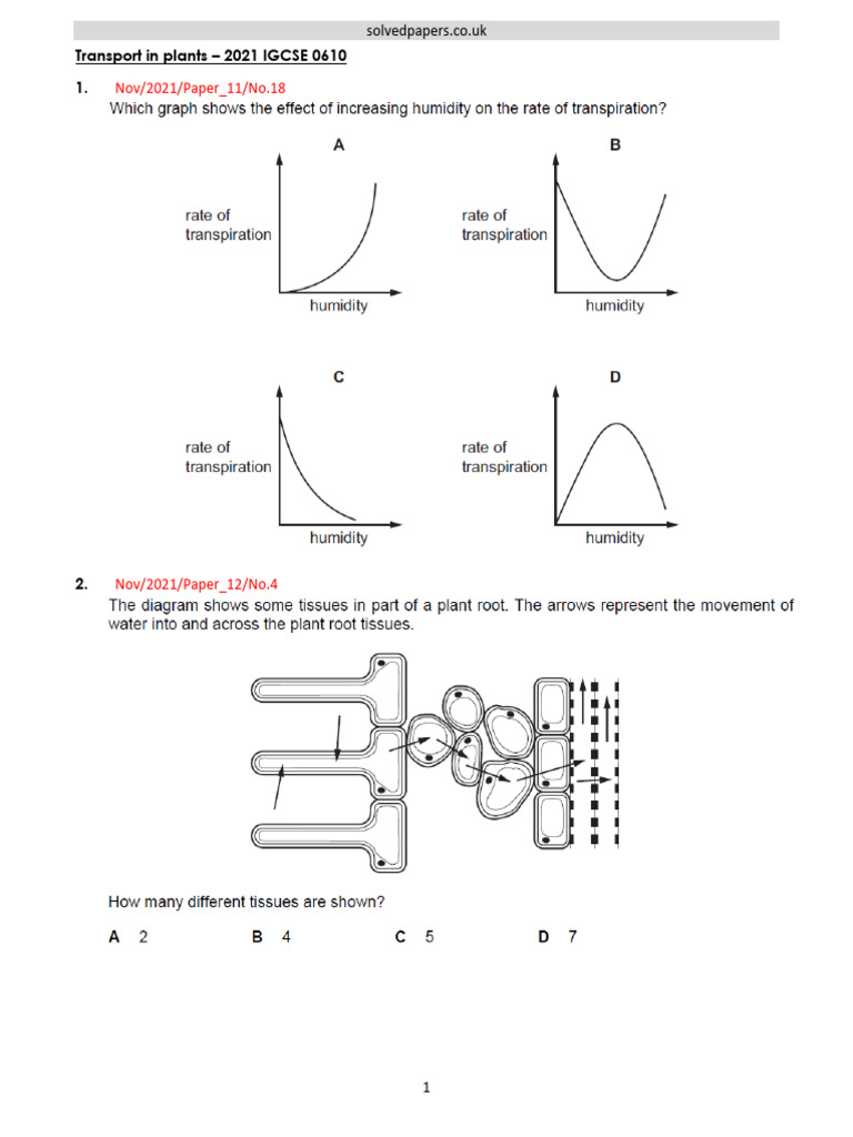 2021N-Transport-in-plants-IGCSE-0610 | PDF