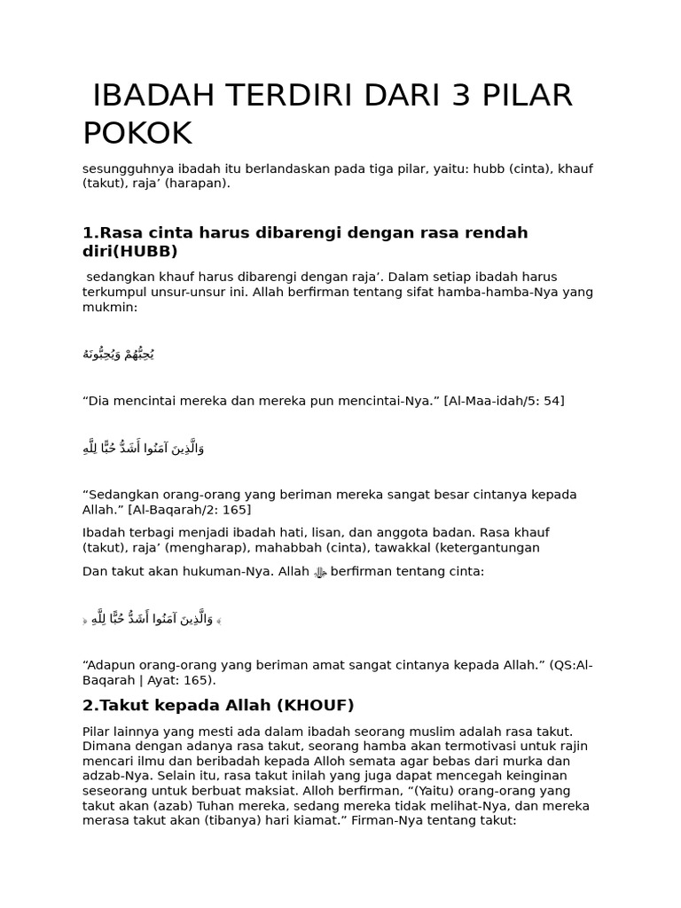 Ibadah Berlandaska 3 Pilar Pokok | PDF