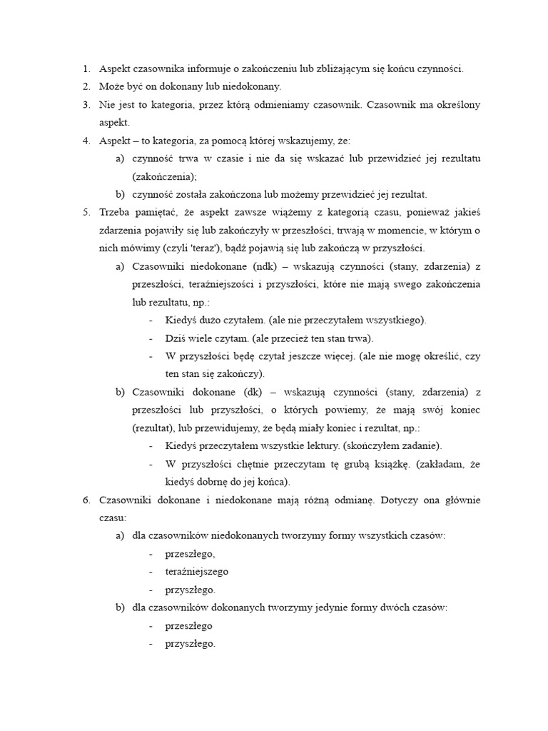 Aspekt czasownika | PDF