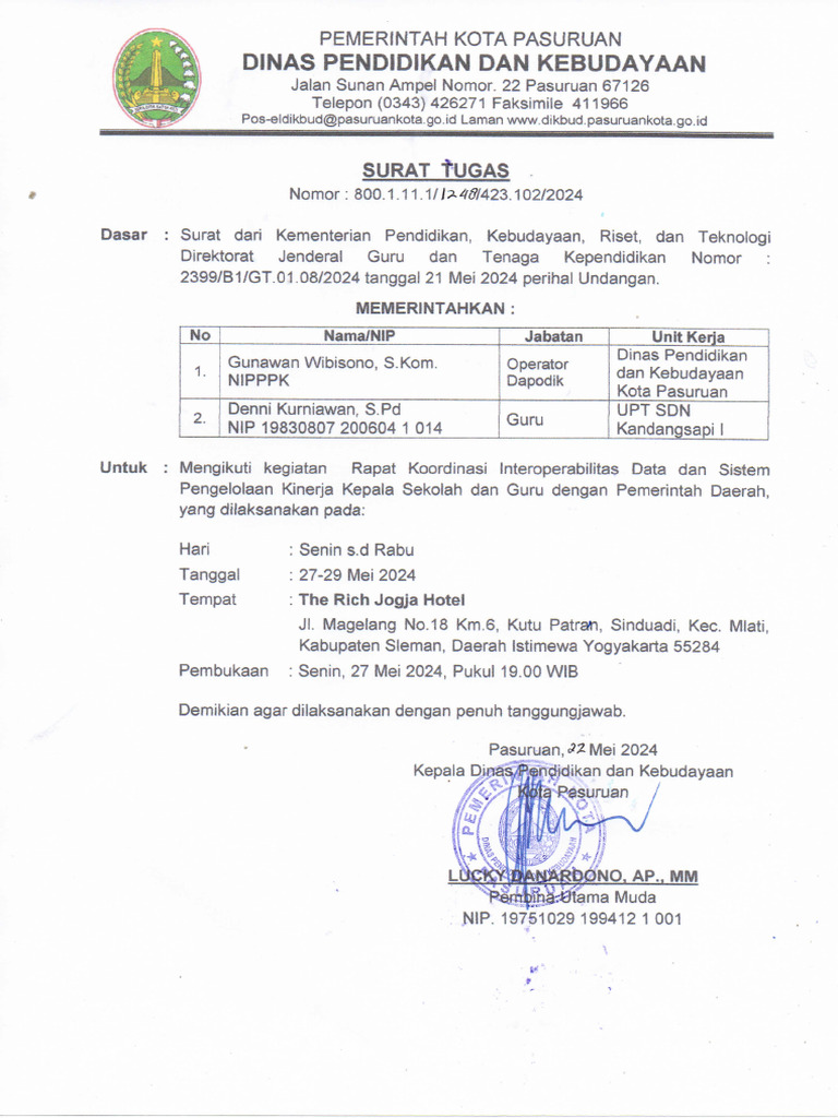 Surat Tugas P Gunawan Dan P Denni | PDF