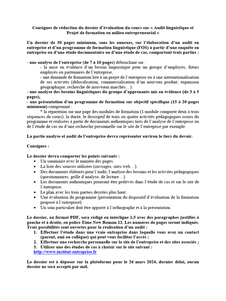 Consignes de Rédaction Du Dossier Dévaluation | PDF