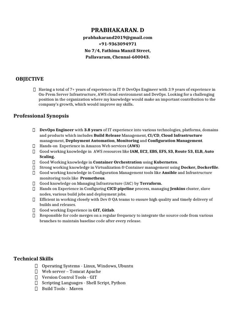 Prabhakaran DevOps Trane | PDF