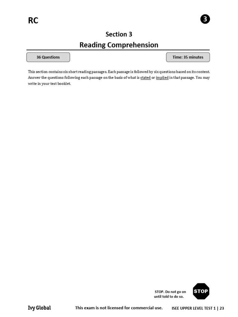 ISEE - Reading Comprehension (เกรด 8-11) | PDF