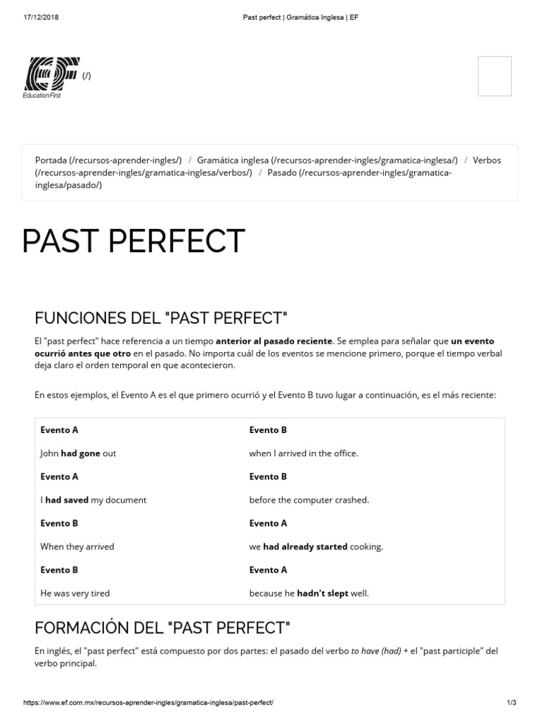 Past Perfect - Gramática Inglesa - EF | PDF