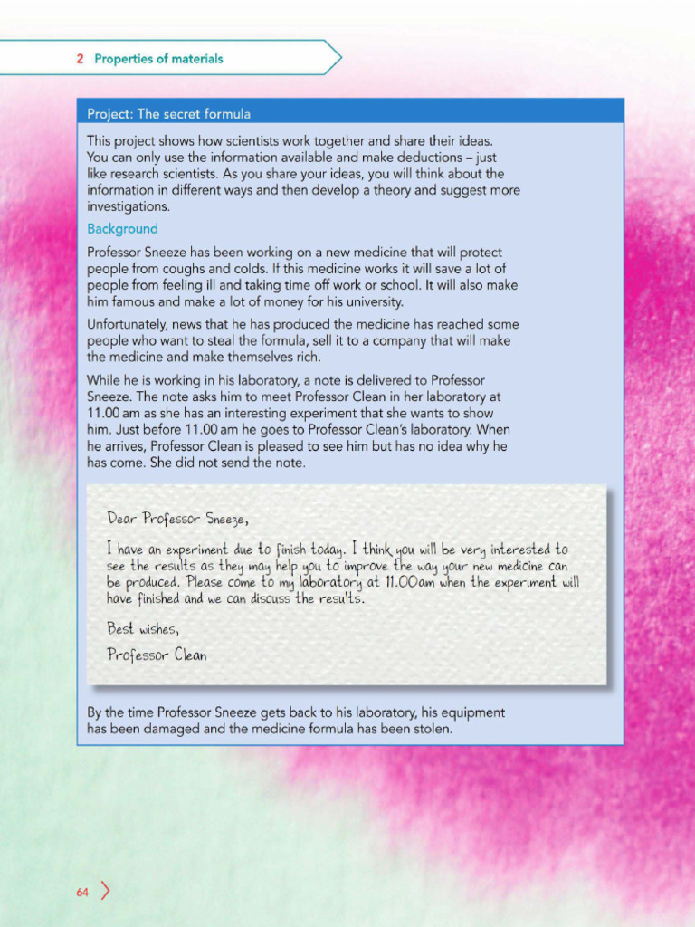 The Secret Formula - Unit Project 2 (Y8 Science) | PDF