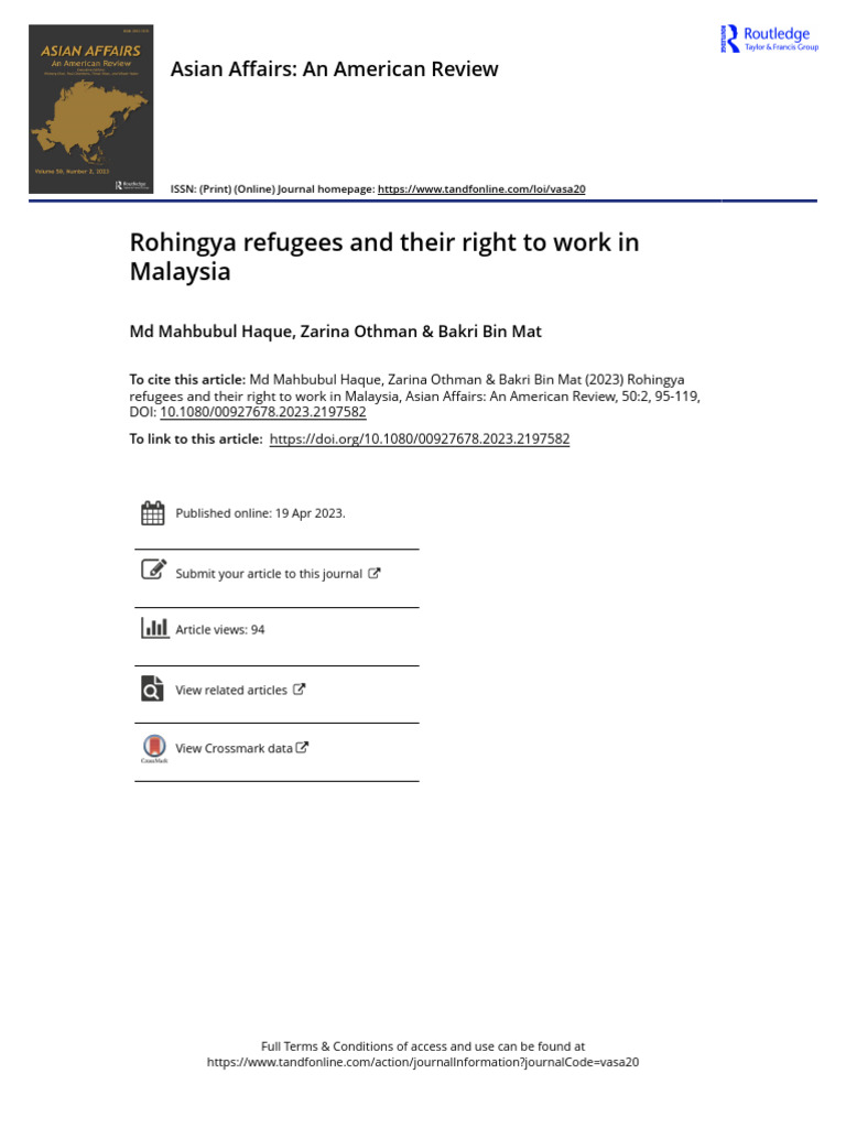 Rohingya Refugees and Their Right To Work in Malaysia | PDF