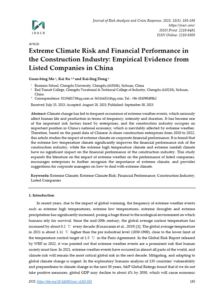 Extreme Climate Risk and Financial Performance in | PDF