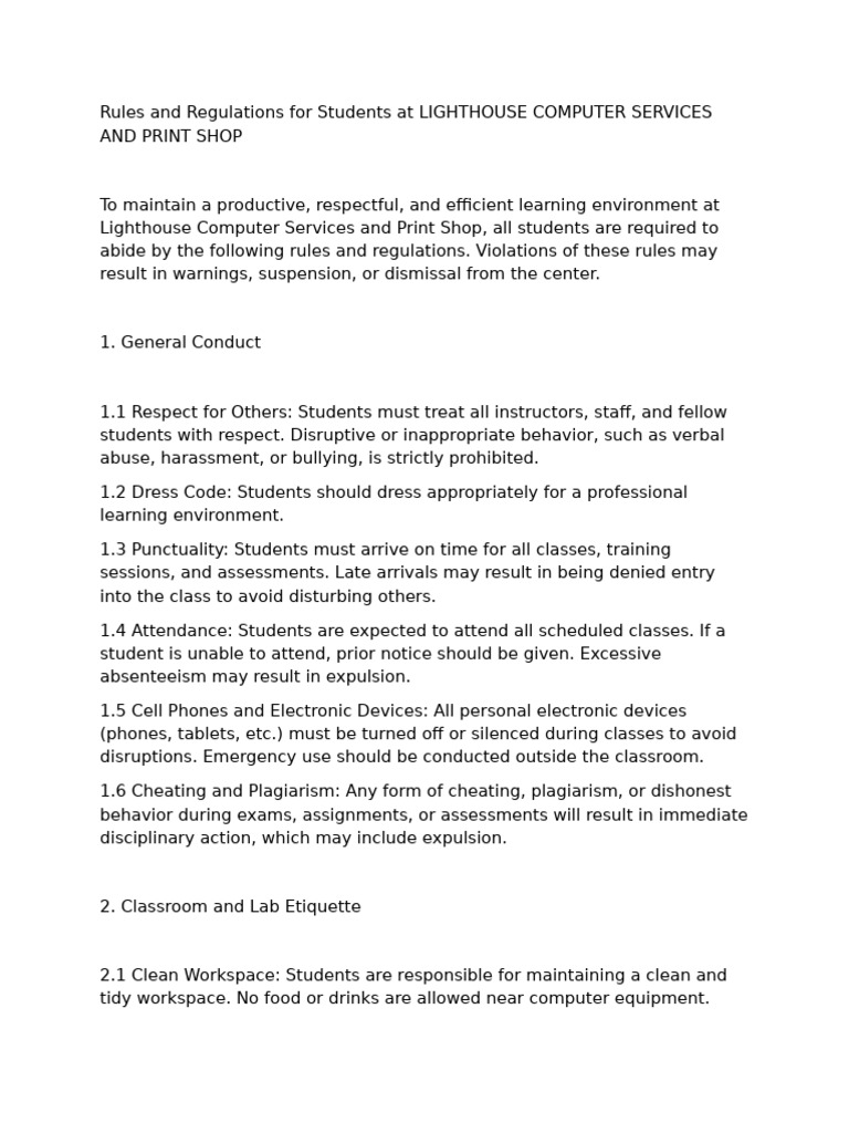 My Shop Rules and Regulations | PDF