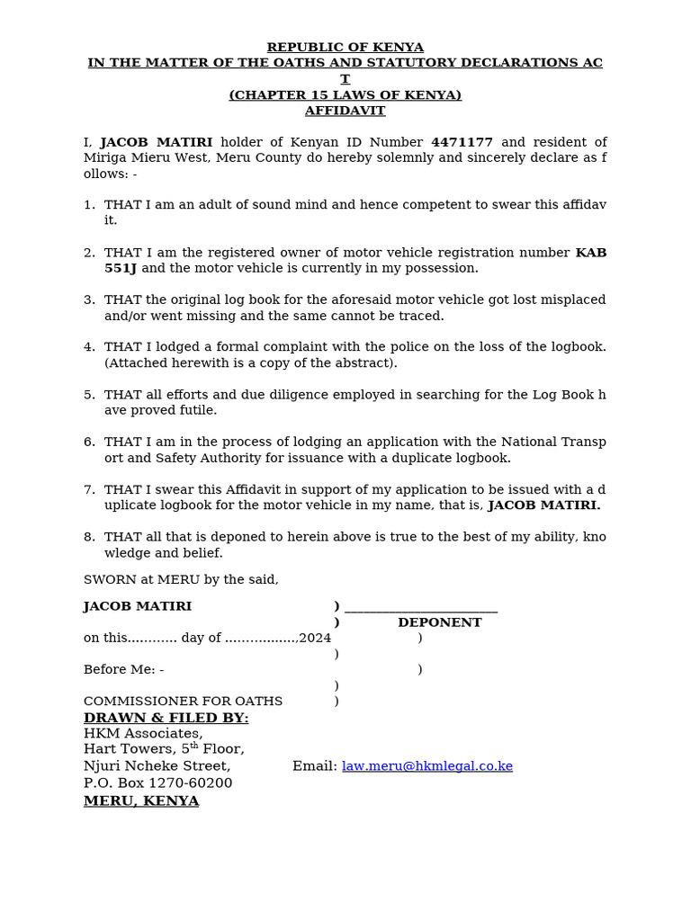 Affidavit of Lost Log Book | PDF